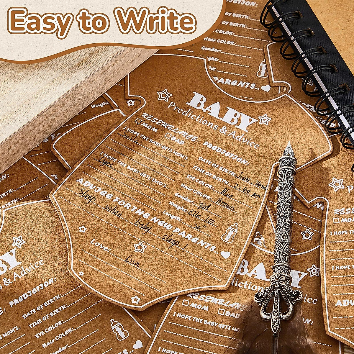 Queekay 50 Pcs Baby Prediction Cards for Baby Shower Advice Wishes Card with Wood Box for Baby Shower Games Party Decorations