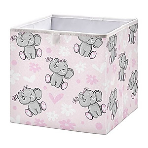 Kigai Cute Elephant Cube Storage Bins - 11x11x11 In Large Foldable Storage Basket Fabric Storage Baskes Organizer for Toys, Books, Shelves, Closet, Home Decor