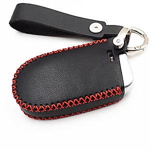 WFMJ Black Leather for Jeep Grand Cherokee Dodge Charger Challenger Dart Durango Journey Chrysler 300 5 Buttons Smart Remote Key Fob Case Cover Chain (type1)