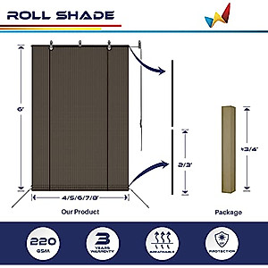 Windscreen4less Exterior Roller Shade Blinds Outdoor Roll Up Shade Privacy for Deck Back Yard Gazebo Pergola Balcony Patio Porch 7’ W x 6’ L Brown…