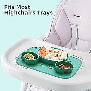 Baby Suction Plates, Non-Slip Feeding Placemat for Babies Infants Toddlers Kids Dishes, Stick to High Chair Trays and Table,Microwave Dishwasher Safe (Cute Crab, Baby Green)