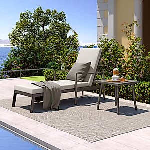 LUXIJOY Outdoor Lounge Chair with Side Table, Patio Aluminum Chaise Lounge Set of 2, Adjustable Backrest with Ergonomic Armrest, Patio Recliner Chairs Cushions for Lawn Pool Beach (Grey)
