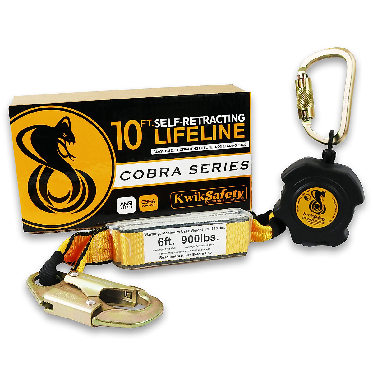 KwikSafety - Charlotte, NC - COBRA WEB 10' Self Retracting Lifeline [NO TANGLE + EXTERNAL SHOCK ABSORBER] Class A SRL ANSI OSHA Retractable Fall Arrest Construction Roofing PPE Gear