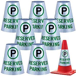 Oudain 8 Pack Reserved Parking Cone Sleeve Bright Reflective Reserved Sign 360° High Visible Message Sleeve Reserved Parking Signs for Traffic Safety Cone Driveway Road Commercial Residential Area