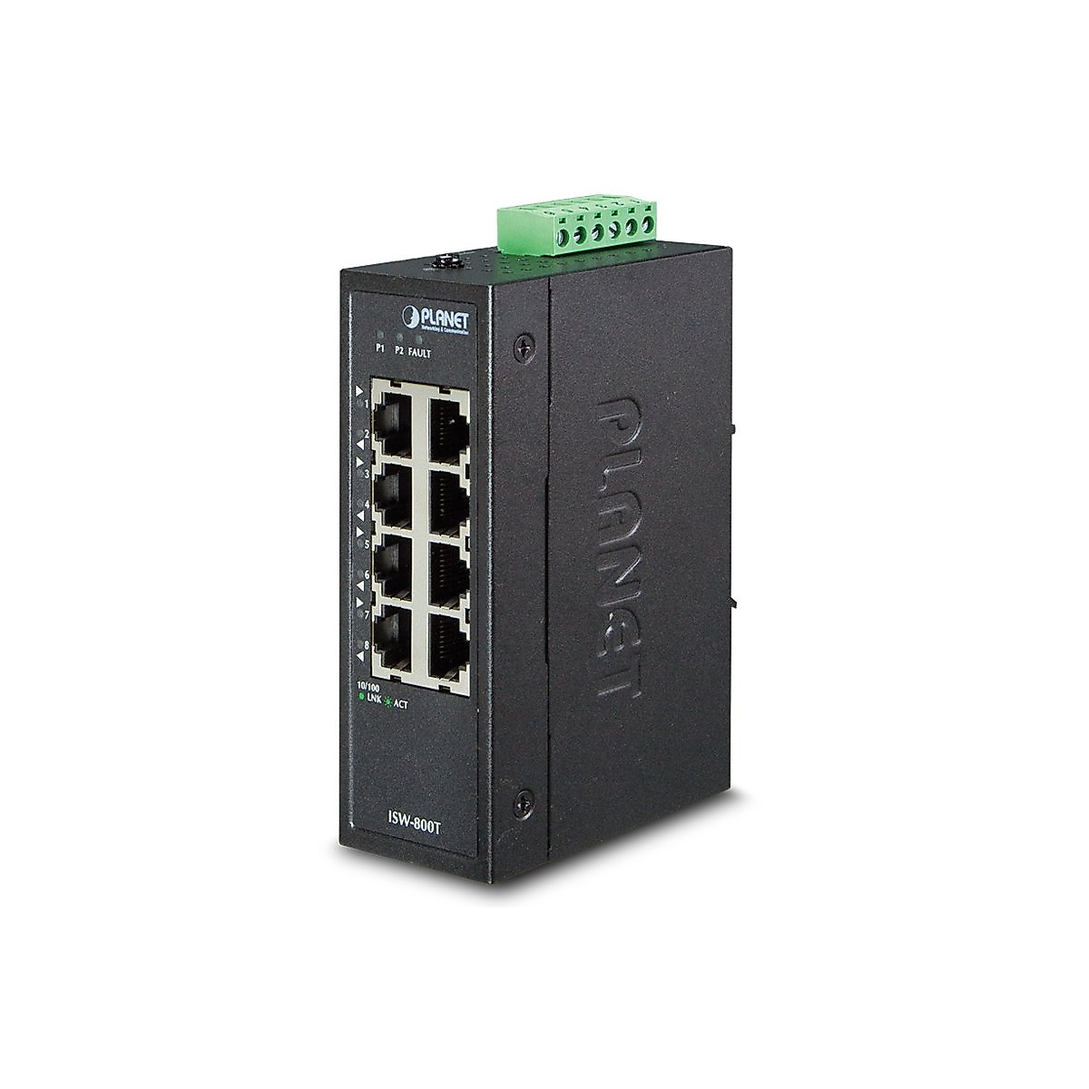 PLANET ISW-800T IP30 Compact Size 8-Port 10/100TX Industrial Fast Ethernet Switch (-40~75 degrees C)