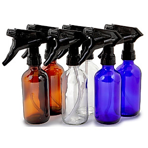 Vivaplex, 6, Large, 8 oz, Empty, Assorted Colors, Glass Spray Bottles with Black Trigger Sprayers