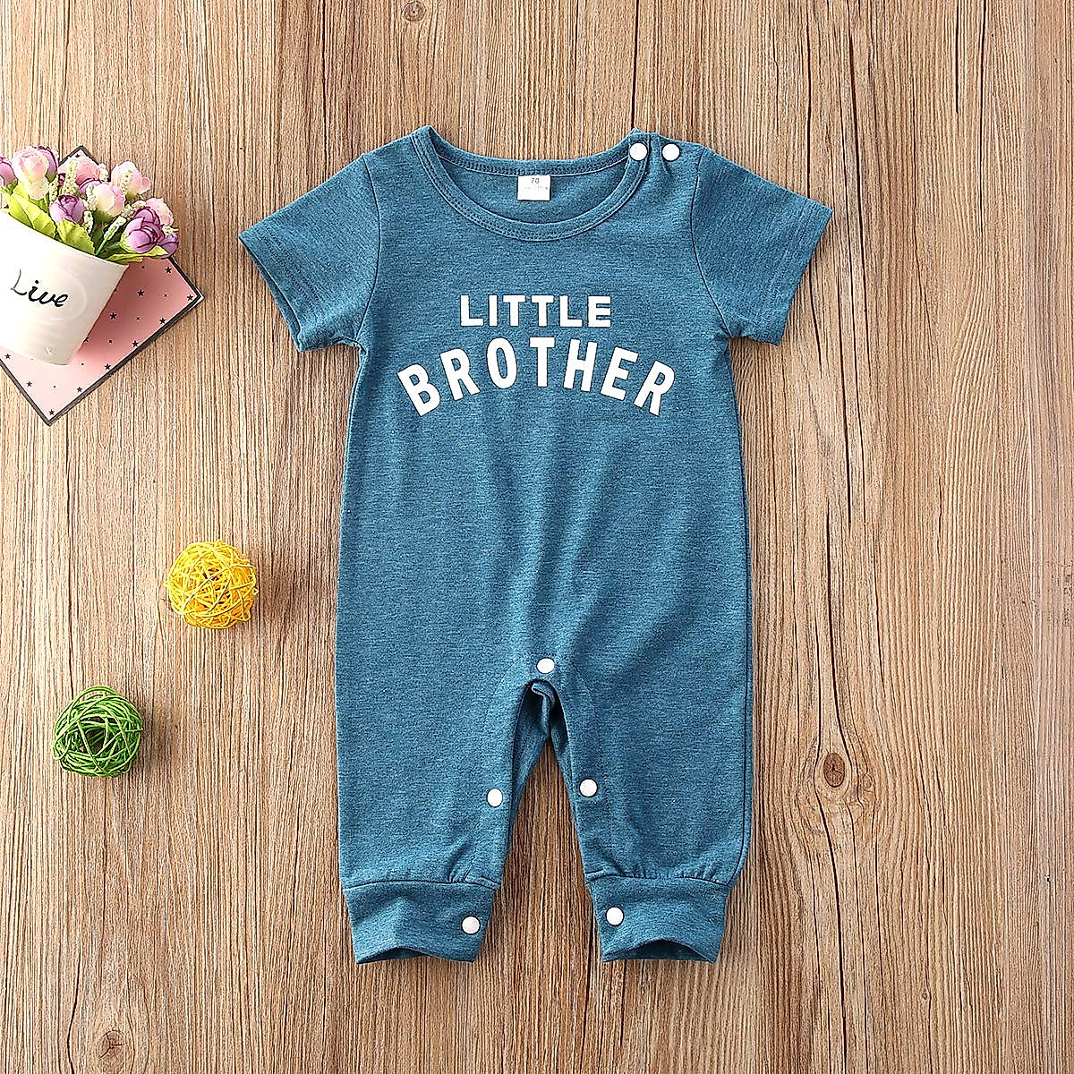 hwojjha Newborn Baby Boy Romper Clothe, Little Brother Romper Short Sleeve Jumpsuits One Piece Outfit (blue, 0-3 months)