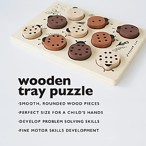 Wee Gallery Wooden Tray Puzzle Count to Ten Ladybugs - Montessori Toys for Early Learning & Fine Motor Skill Development - Sustainable Educational Toys for Kids - (10x 7 Inches)