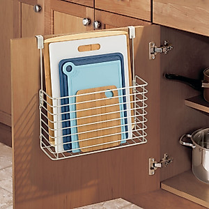 mDesign Metal Wire Kitchen Bakeware Organizer Basket - Hang Over Cabinet Door - Storage for Baking Sheets, Cupcake Tins, Cutting Boards, Foil, or Plastic Wrap - Concerto Collection - Matte Satin