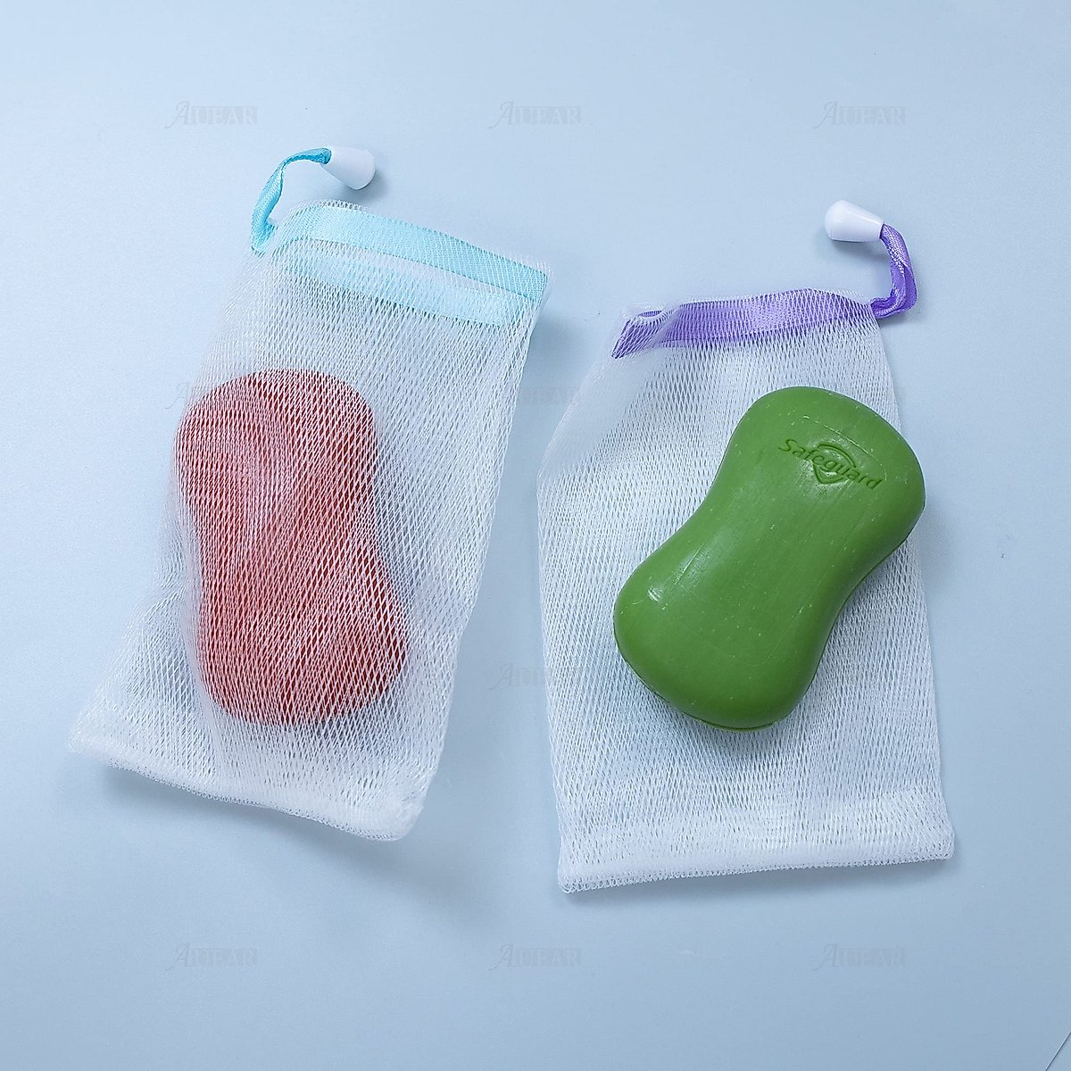 AUEAR, 20 Pack Handmade Soap Exfoliating Mesh Pouch Saver Bag Double Layer Bubble Foam Net Drawstring Holder (Assorted Colors)