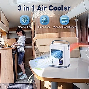 Trustech Portable 3 in 1 Air Cooling Cooler - Personal Mini Air Conditioner Fan w/12 H Timer, 500mL Water Tank, 2 Speeds, Adjustable Wind Direction, Low Noise, Ideal for Office Home Room Bedroom Dorm