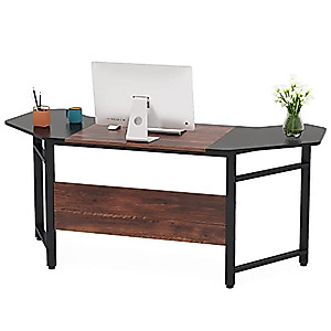 Tribesigns Gaming Desk, Ergonomic Gaming Computer Desk, 66.5 inch Large Wing-Shaped Studio Desk Workstation Pc Gamer Table for Live, Streamer, Home Office, Rustic Brown/Black