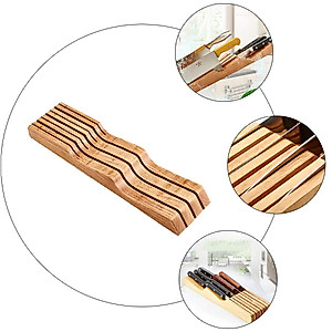 Hemoton Kitchen Knife Block Wood Drawer Knife Organizer Bamboo in Drawer Knife Holder Tray Knives Storage Rack Chopping Knife Stand for Home
