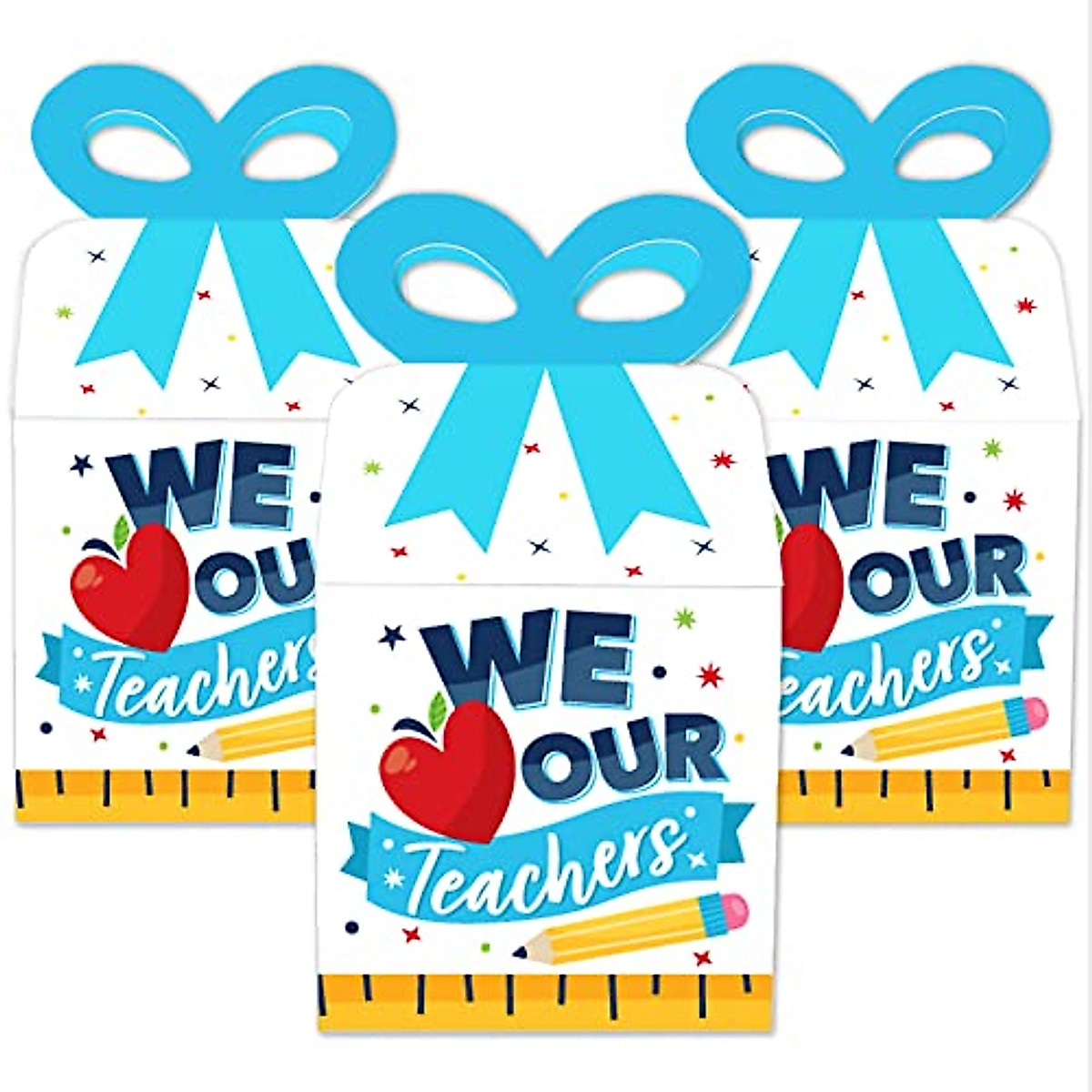 Big Dot of Happiness Thank You Teachers - Square Favor Gift Boxes - Teacher Appreciation Bow Boxes - Set of 12