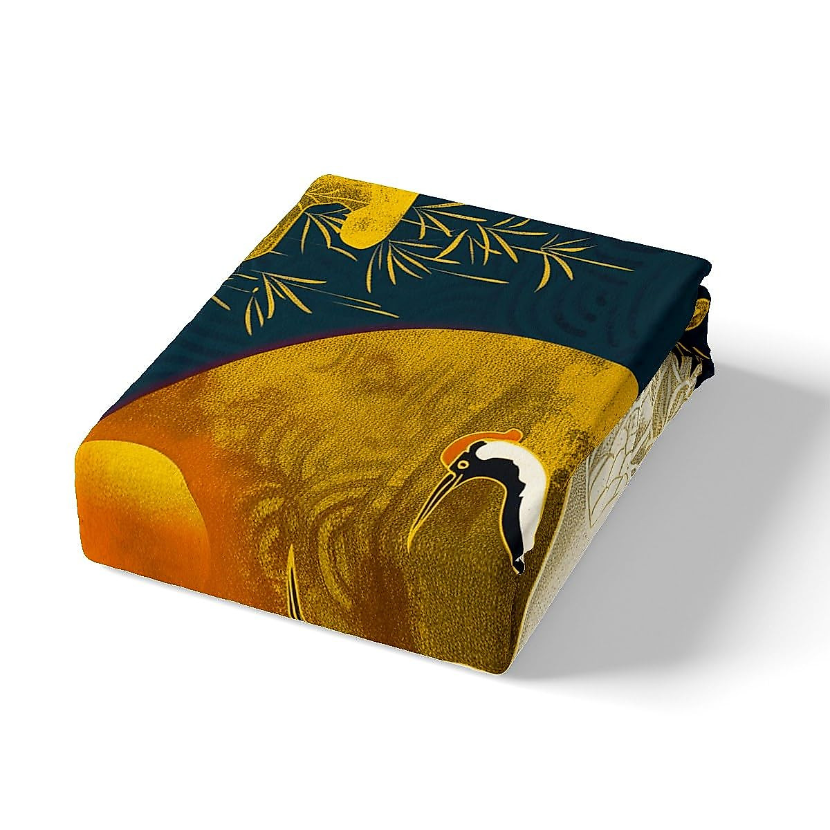 Japanese Crane Duvet Cover Set Queen Size,Gold Sun Cloud Stripes Bedding Set 3Pcs,Retro Ukiyoe Leaf Print Comforter Cover for Adult Women Men Room Decor,Wild Animals Quilt Cover,2 Pillowcases