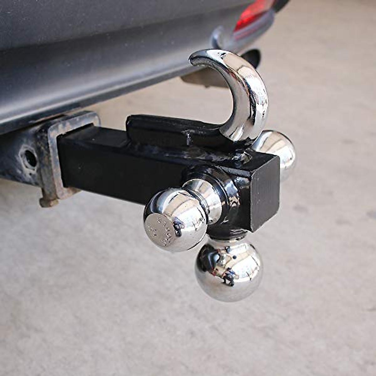 Heavy Duty Tri-Ball Hitch Mount with Hook Triple Ball Mount with Hook Solid Shank Solid Shaft 2x2 Inch Tube Trailer Hitch Receiver Triple Ball Trailer Hitch Extension Hook