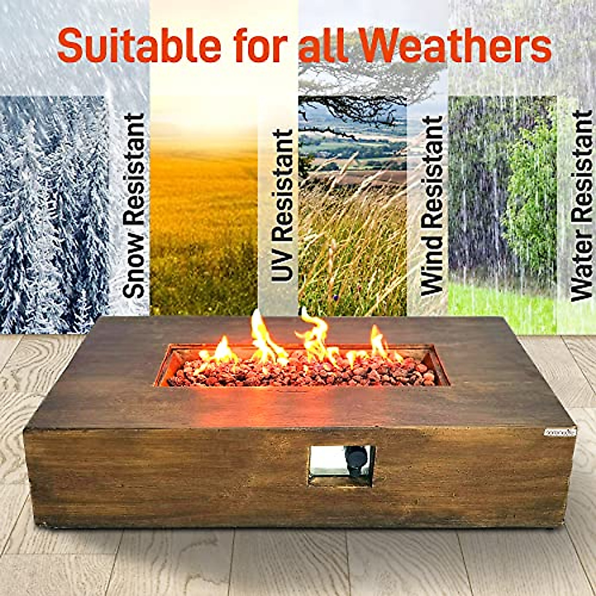 SereneLife Outdoor Propane Fire Table Pit - 54 Inch 50,000 BTU Outdoor Fireplace Table - Adjustable Flame, Thermocouple - PVC Cover, Lava Rock - SereneLife SLCNX76