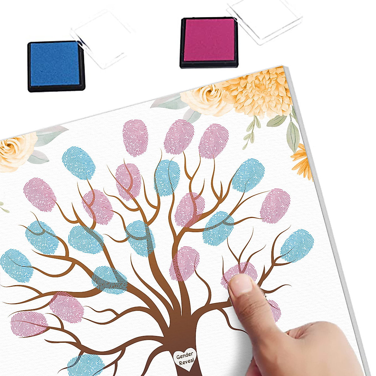 Baby Gender Reveal Fingerprint Tree, Gender Reveal Party, Elephant Baby Shower Guest Book Party Ideas, Canvas Decoration, Baby Shower Guest Book with Ink Pad
