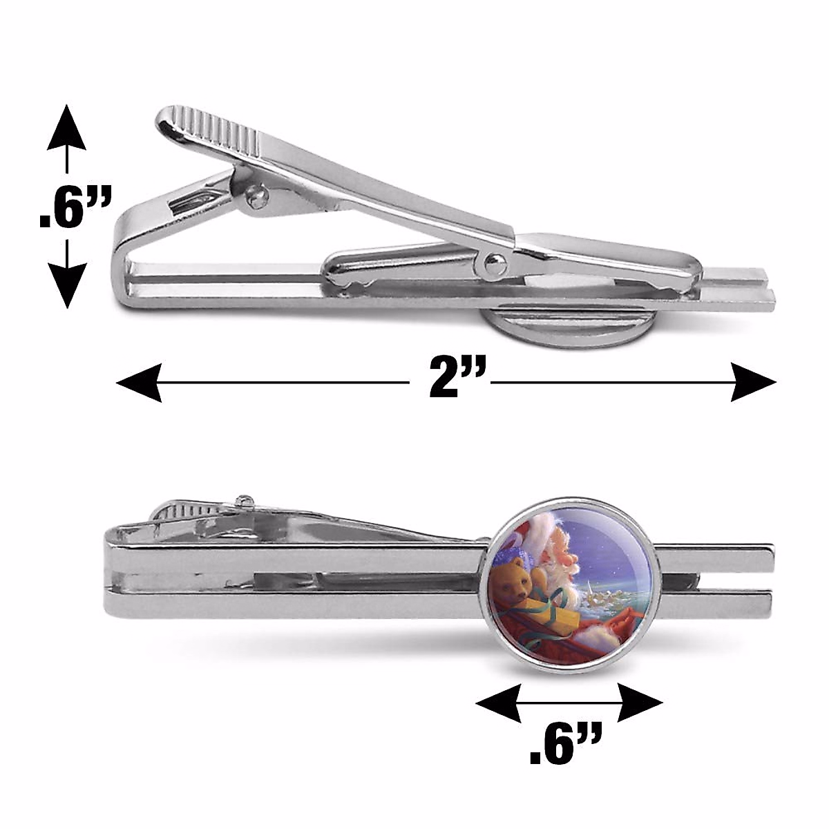 GRAPHICS & MORE Christmas Holiday Santa Claus Night Sleigh Ride Round Tie Bar Clip Clasp Tack Silver Color Plated