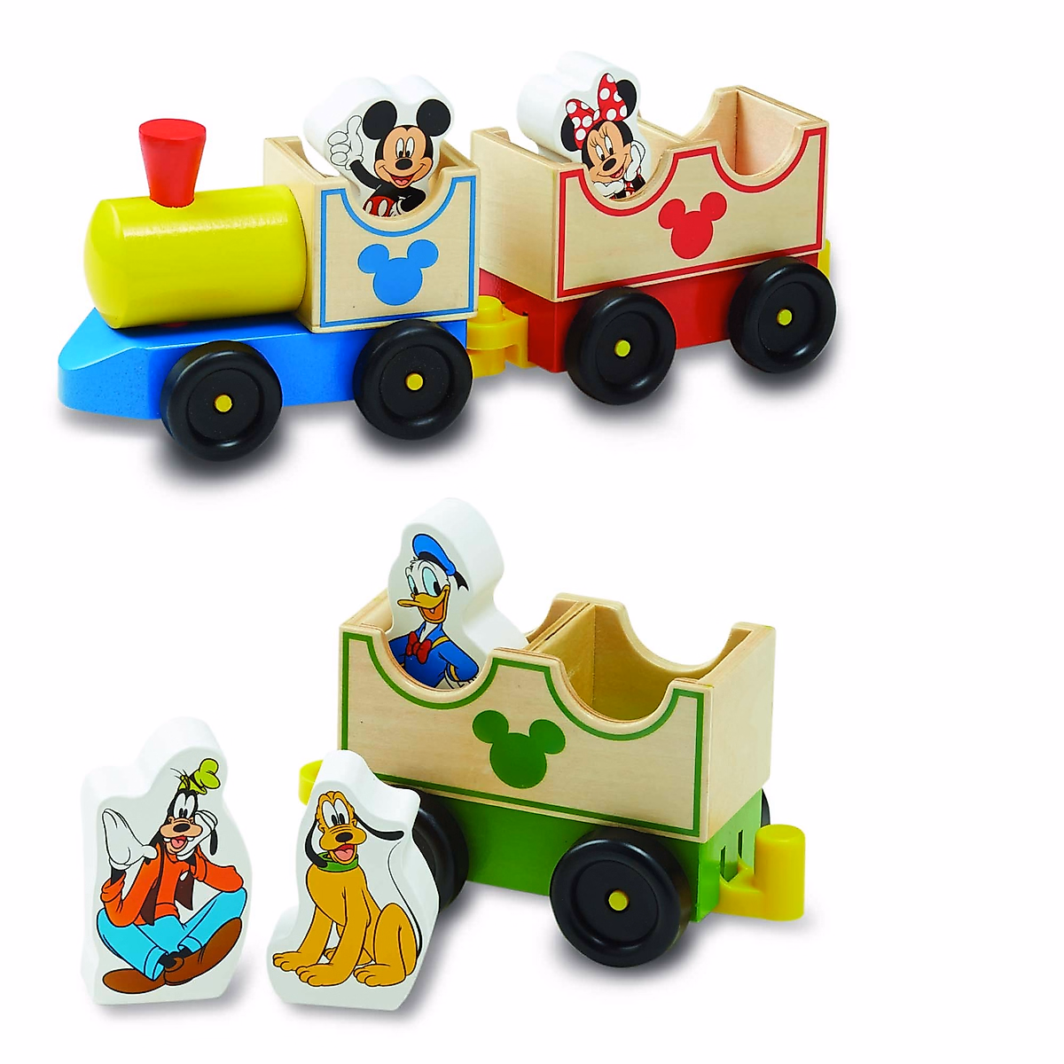 Melissa & Doug Disney Baby Mickey Mouse and Friends All Aboard Wooden Train Toy With 3 Train Cars and 5 Characters