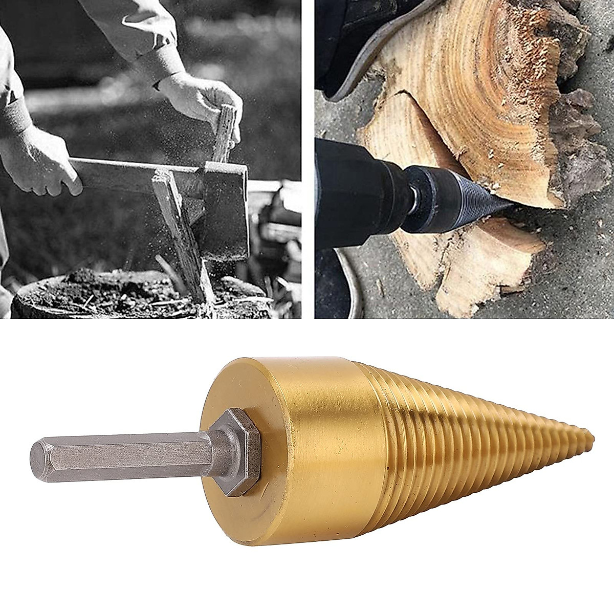 Hex Shank Drill Screw Cone, 42mm Ti Plating Split Tool Twist Firewood Splitter, Tree Stump Breaker Wood Cone Punch Drill Bit