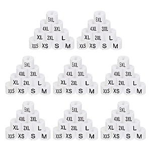 VILLCASE 100 Pcs Hanger Size Markers Color-Coding Garment Size Markers Kit White Clothing Hangers Color Coded Size Clips Set(XXS- 5XL)