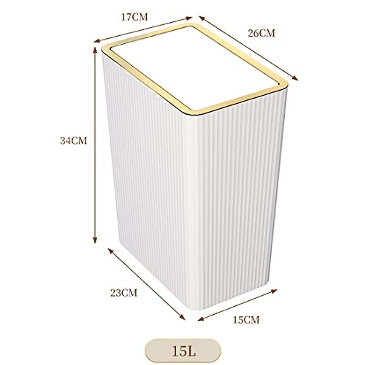 3.3 Gallon Rectangle Trash Can with Top Press Lid，Plastic Slim Garbage Bin, Wastebasket for Narrow Spaces, Kitchen, Bathroom,Bedroom