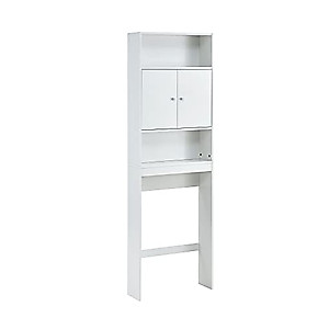 Fulocseny Over The Toilet Storage Cabinet,Over Toilet Bathroom Organizer with Sliding Door,Double Door Bathroom Organizer Toilet Cabinet,Freestanding Above Toilet Rack with Open Shelves (White)
