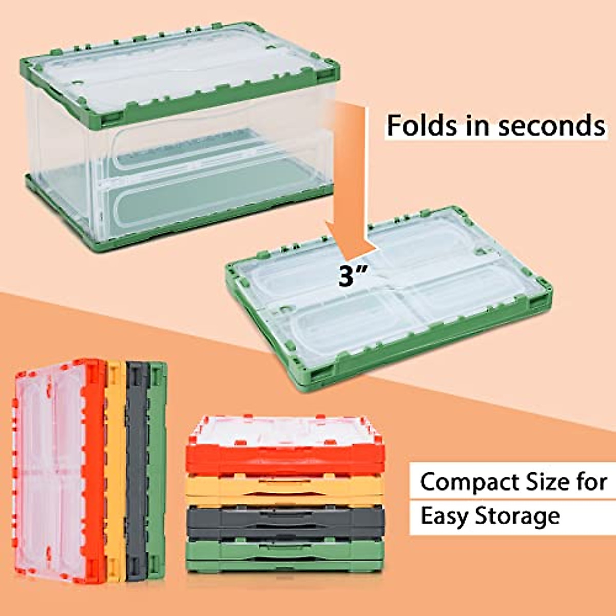 DORTALA 4 Packs 75L Collapsible Storage Bins with Lids, Stackable Utility Crate with Interlock Security Latch, Durable Clear Plastic Containers, Home Foldable Storage Boxes for Bedroom, Dorm, Garage