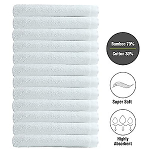 SUMMERMIA 12 Pack Bamboo Washcloths 13" x 13" - Soft Wash Cloths for Your Face Towel, Wash Cloths for Your Body (White)