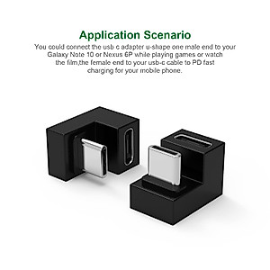 2PCS 180° USB C Female to Male Adapter. Type C U-Shape Converter Support 4K Video & Audio, 10Gbps Data Transfer & PD Fast Charger for All USB Type-C Phone Laptop Tablet. (Black)