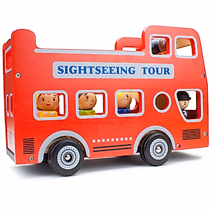 Wooden Wheels Natural Beechwood Chunky Cars and Vehicles Imagination Generation | For Children +12 Months | Red Firetruck