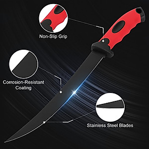 Muibe Fillet Knife for Fish, 9” Stainless Steel Blade, Corrosion-Resistant Coating, with Protective Sheath and Non-Slip Handle, for Filleting Practical Tools
