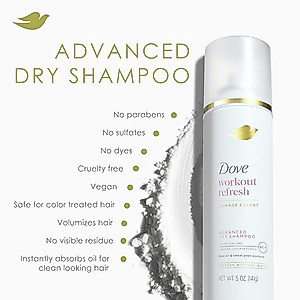 Dove Advanced Dry Shampoo Workout Refresh & Revive Post Workout Hair Without Water Lasting Fragrance for 2 Days 5 oz