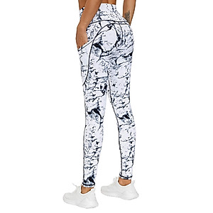 THE GYM PEOPLE Thick High Waist Yoga Pants with Pockets, Tummy Control Workout Running Yoga Leggings for Women (Large, Marble)