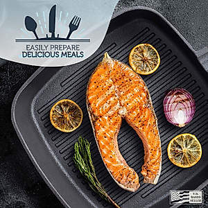 Potted Pans Square Cast Iron Skillet - 9.4-inch Pre-Seasoned Cast Iron Griddle Cooking Pan Camping Skillet Iron Pan