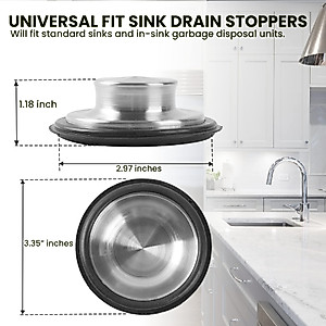 (2-Pack) Stainless Steel Kitchen Sink Stoppers - 3.35” x 1.18” Universal Fit Sink Drain Stoppers- with Strong Rubber Seal and Round Knob Grip - Suitable Replacement for InSinkErator STP-SS Stopper