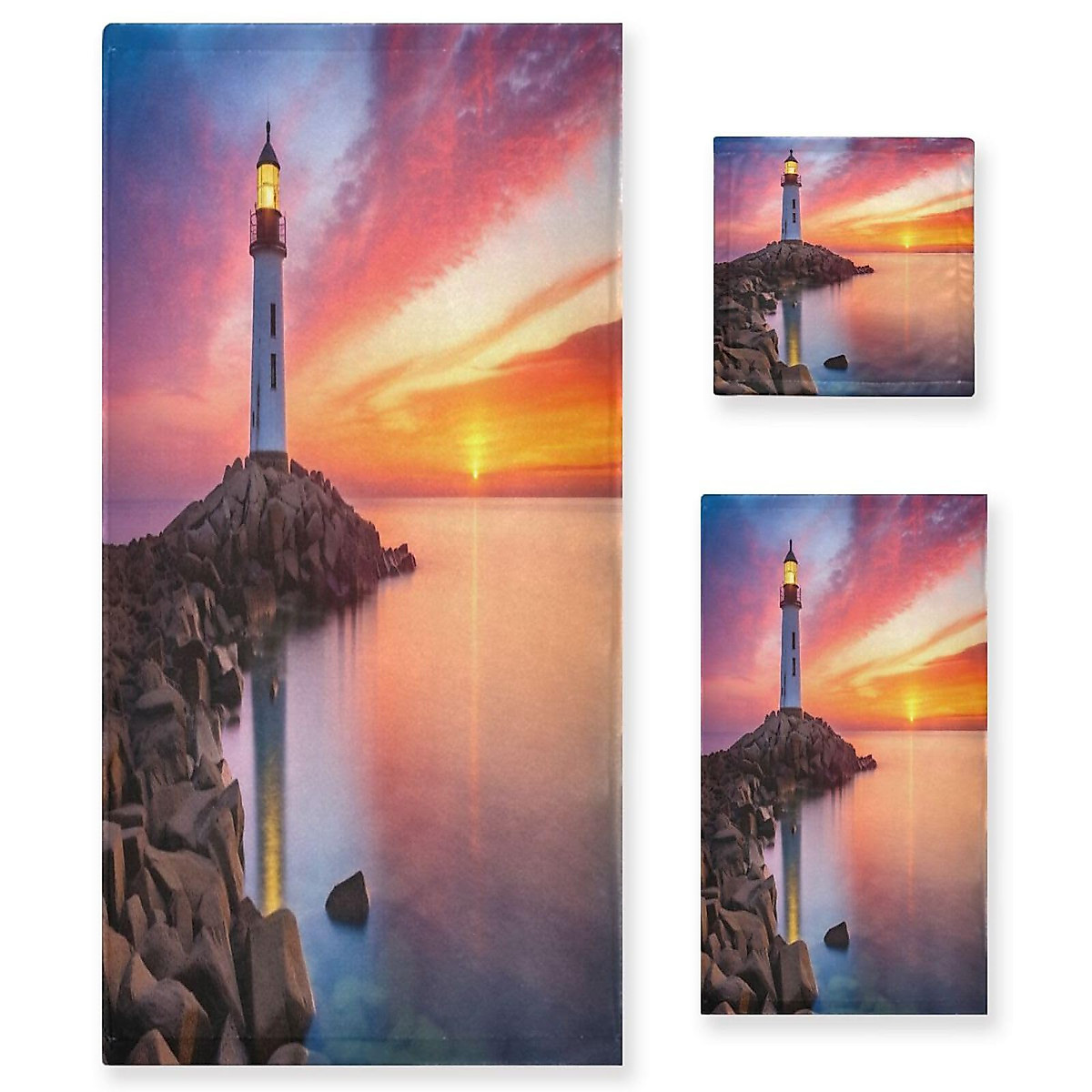 Flradish Lighthouse Towels 3 Pack Bath Towels for Bathroom Set Soft Cotton Highly Absorbent Lightweight & Quickdry Towel Set 1 Bath Towel,1 Hand Towel,1 Washclothe