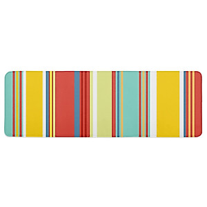 Libaoge Colorful Stripes Kitchen Mat Rug 1 PCS Red Yellow Teal Green Wood Texture Runner Rug Anti-Fatigue Comfort Memory Foam Standing Mat Non-Slip Floor Door Mat for Bathroom Bedroom 16x47in