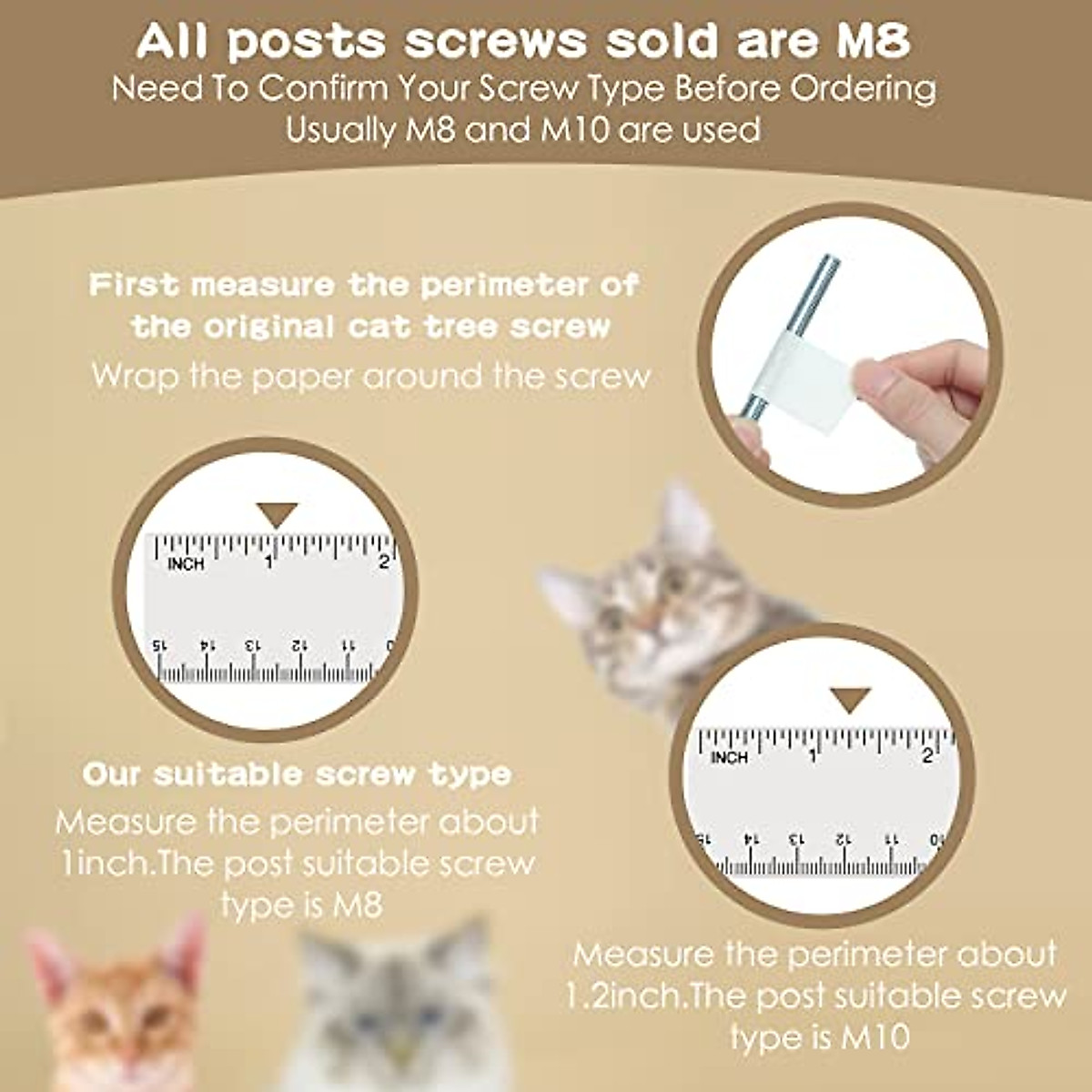 6 Pack Cat Scratching Post Replacement, White Hemp Rope Refill Scratching Post Cat Tree DIY Spare Cat Scratcher Large Cat Tower Refurbishment for Indoor Cats with M8 Screws, 3.5 x 15.8 Inches