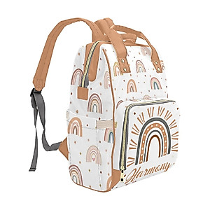 Cowcute Personalized Custom Name Diaper Bag Backpack Stylish Orange Rainbow Arch Cute Baby Bags