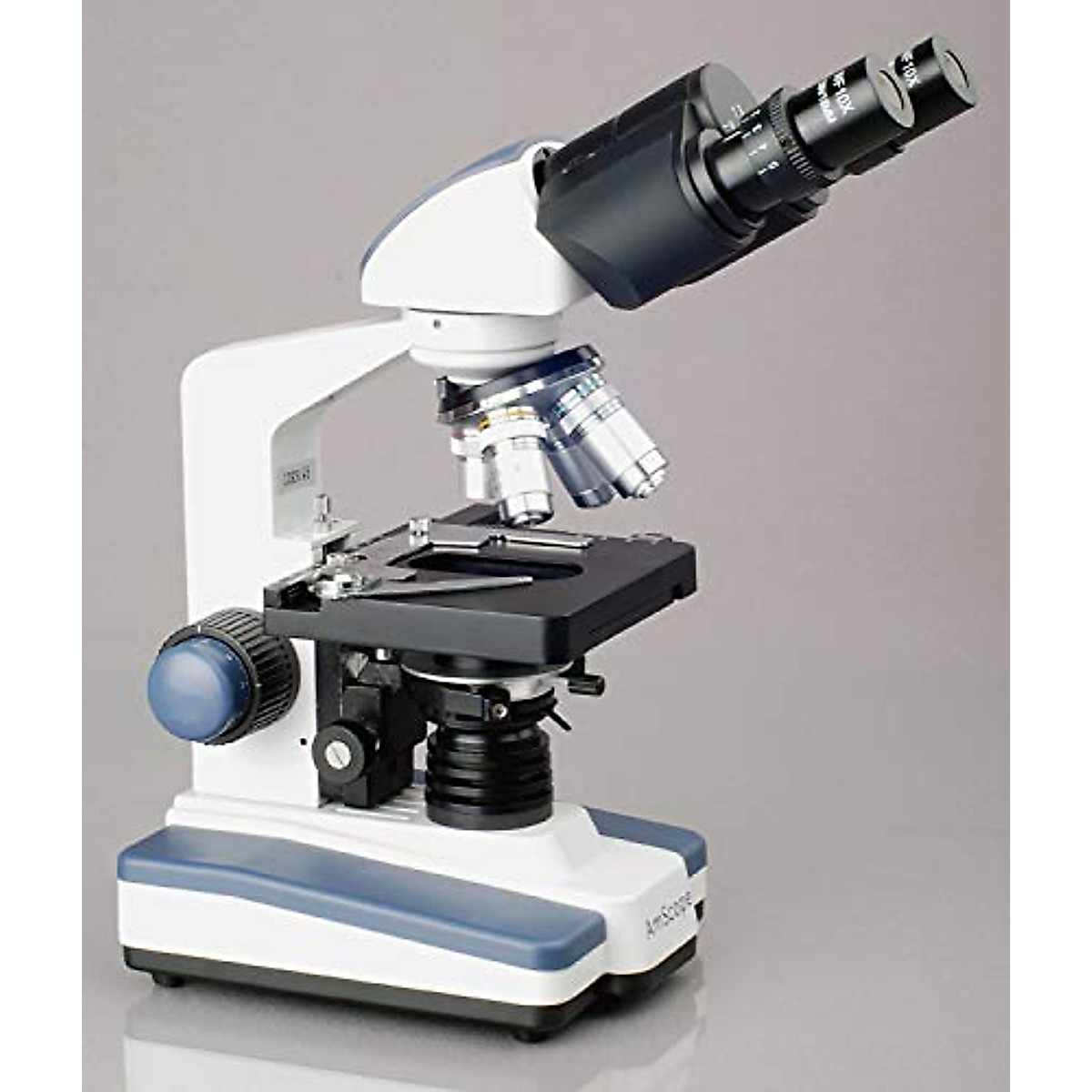 AmScope B120C-WM Siedentopf Binocular Compound Microscope, 40X-2500X Magnification, Brightfield, LED Illumination, Abbe Condenser, Double-Layer Mechanical Stage, Includes Book