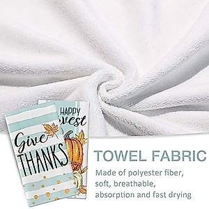 Seliem Thanksgiving Give Thanks Fall Kitchen Dish Towels Set of 2, Happy Harvest Autumn Pumpkin Hand Towels Drying Baking Cooking Cloth, Maple Leaves Stripes Farmhouse Home Kitchen Decor 18x26 Inch