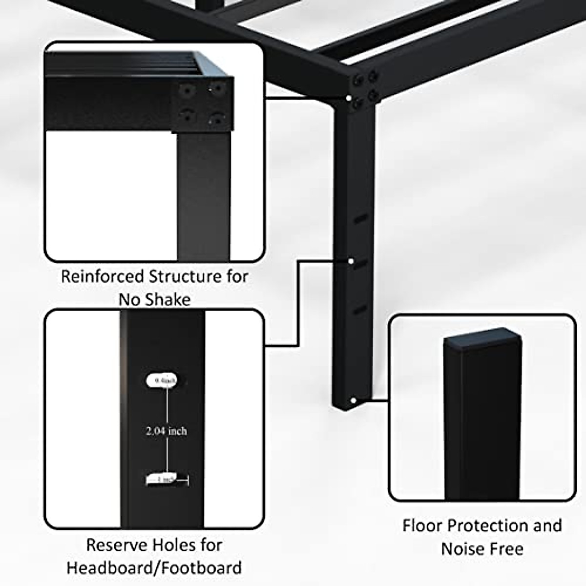 EMODA 18 Inch Tall Full Size Bed Frame with Large Storage Space, Easy Assembly Heavy Duty Metal Platform No Box Spring Needed, Noise Free, Black