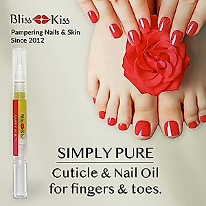 Bliss Kiss | 1 Crisp Fragrance | Nail Oil Cuticle Pen w/Vitamin E & Jojoba⏤Nail Strengthener Nail Growth Treatment for Brittle Peeling Breaking Thin Nails
