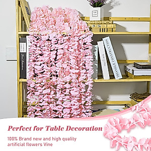 Juinte 20 Pieces 65.6 Ft Faux Silk Wisteria Vine Hanging Garland Faux Wisteria Vine Ratta Hanging Flowers Silk Faux Flowers Garland Faux Flowers Garland for Home Wedding Garden Outdoor Decor (Pink)