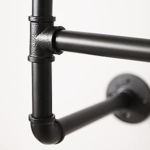 Industrial Clothing Racks Garment Racks – Wall Mounted Pipes Clothes Racks with Four Hanging Rods, Heavy Duty Garment Racks, Industrial Steampunk Closet Organizer Hall Tree (Metal Pipes-Black)