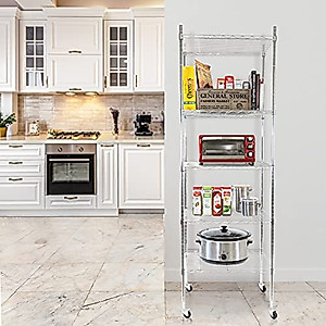 Mount-It! 5 Tier Wire Shelving with Wheels | - Rolling Garage Shelves, Closet Metal Racks with Shelves and Shelving or Utility Shelf for Laundry Room | Adjustable Shelf Height | No Tools Required