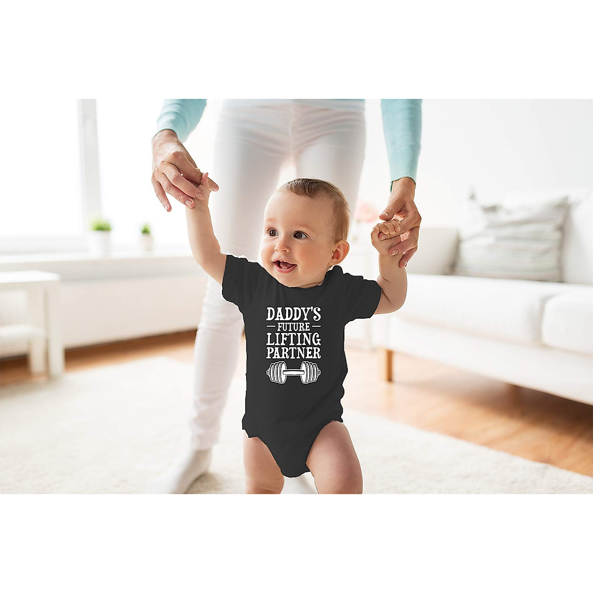 Daddy's Future Lifting Partner - Funny Baby Essentials Bodysuit - Newborn Boy Girl Clothes (6 Months, Black)