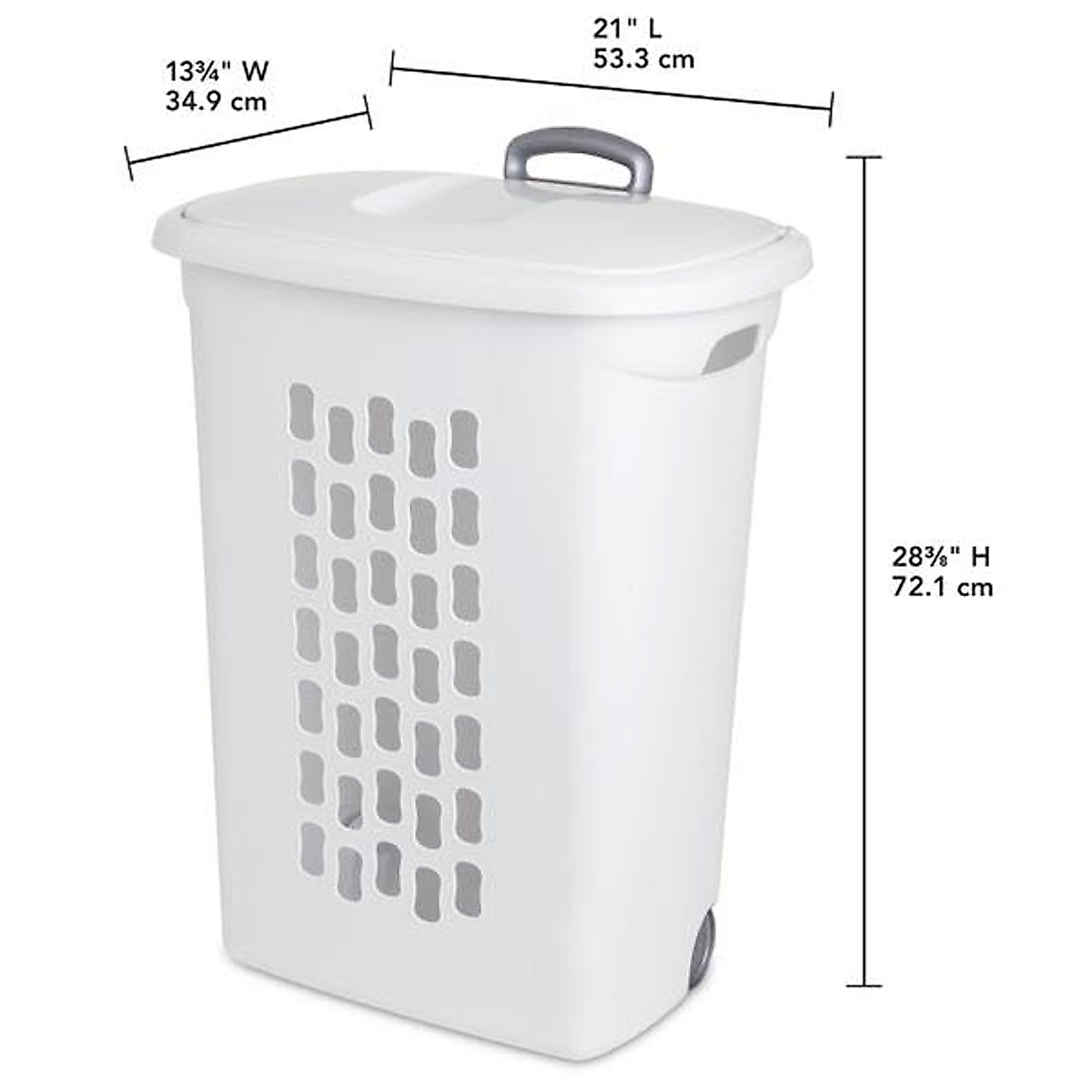 Wheeled Laundry Hamper White with Retractable Handle Large Portable Rolling Laundry Basket With Lid For Dirty Clothes - Made In USA